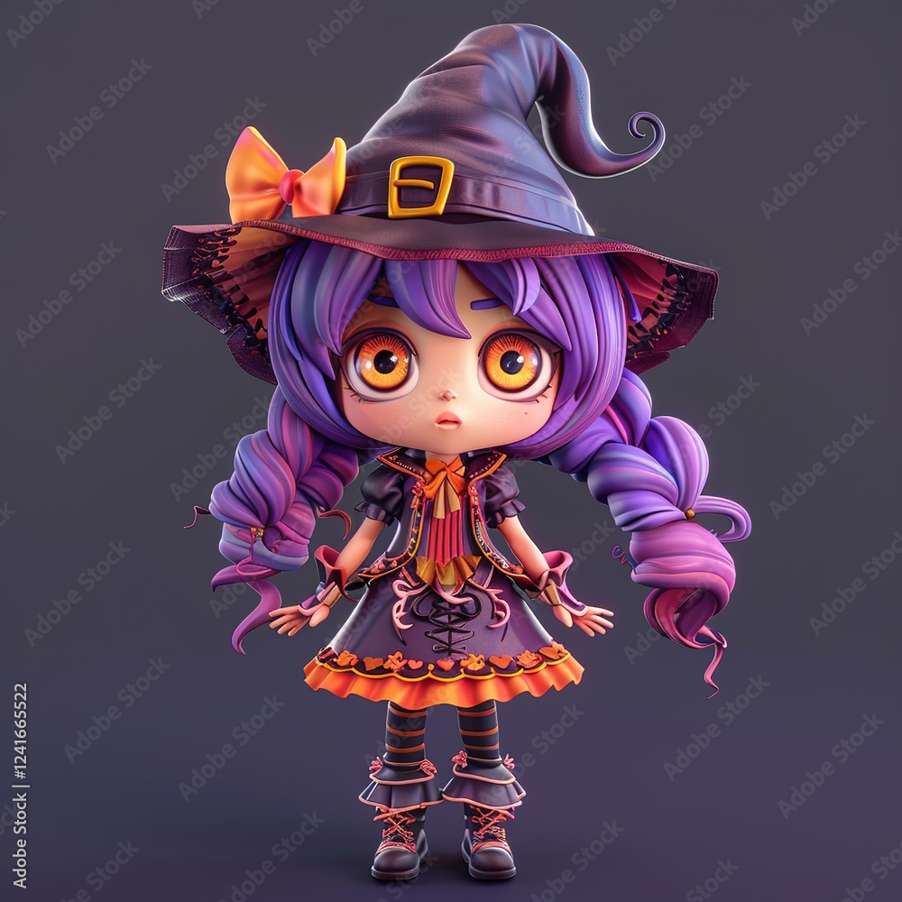 4d photographic image of full body image of a cute little chibi witch ...
