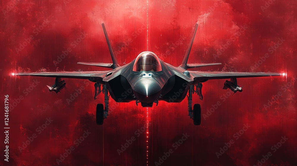 F-35 Lightning II Stealth Fighter Jet: Crimson Digital Art Depicting a ...