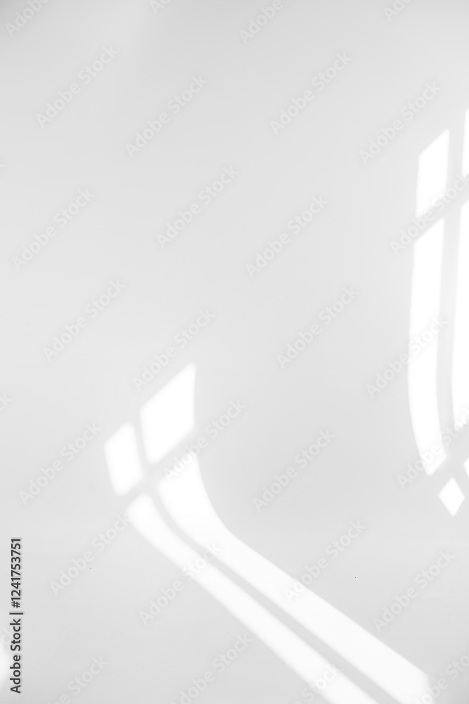 White background with shadow from two windows. Morning sunlight shines ...