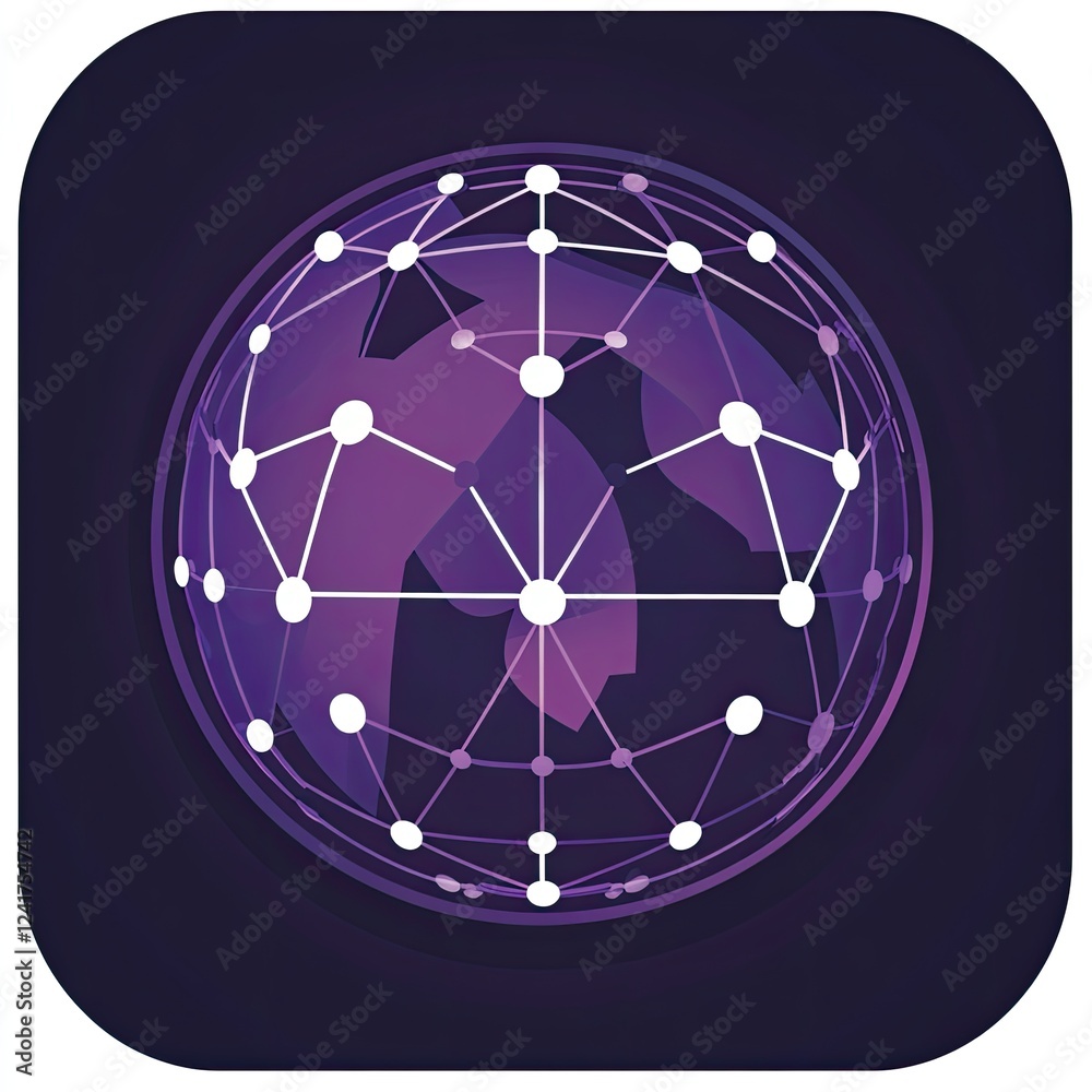 Global network graphic, interconnected world map, dark background ...