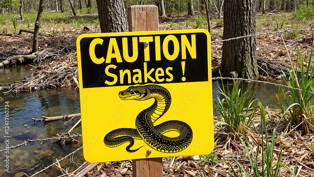 Caution snake sign with snake symbol for wildlife safety awareness and ...