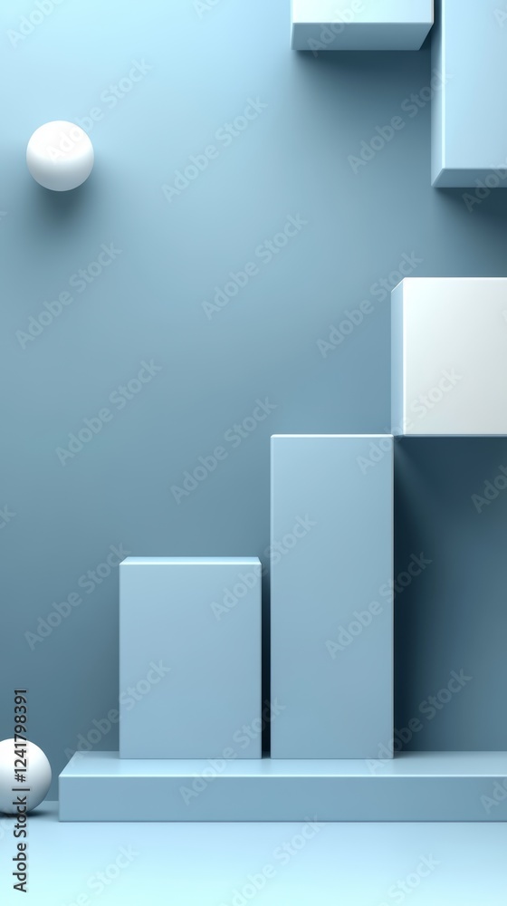 Bar chart design rendered in 3D with a simple solid color background ...