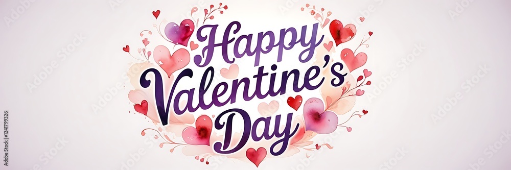 Whimsical Valentine's watercolor art with purple cursive lettering ...