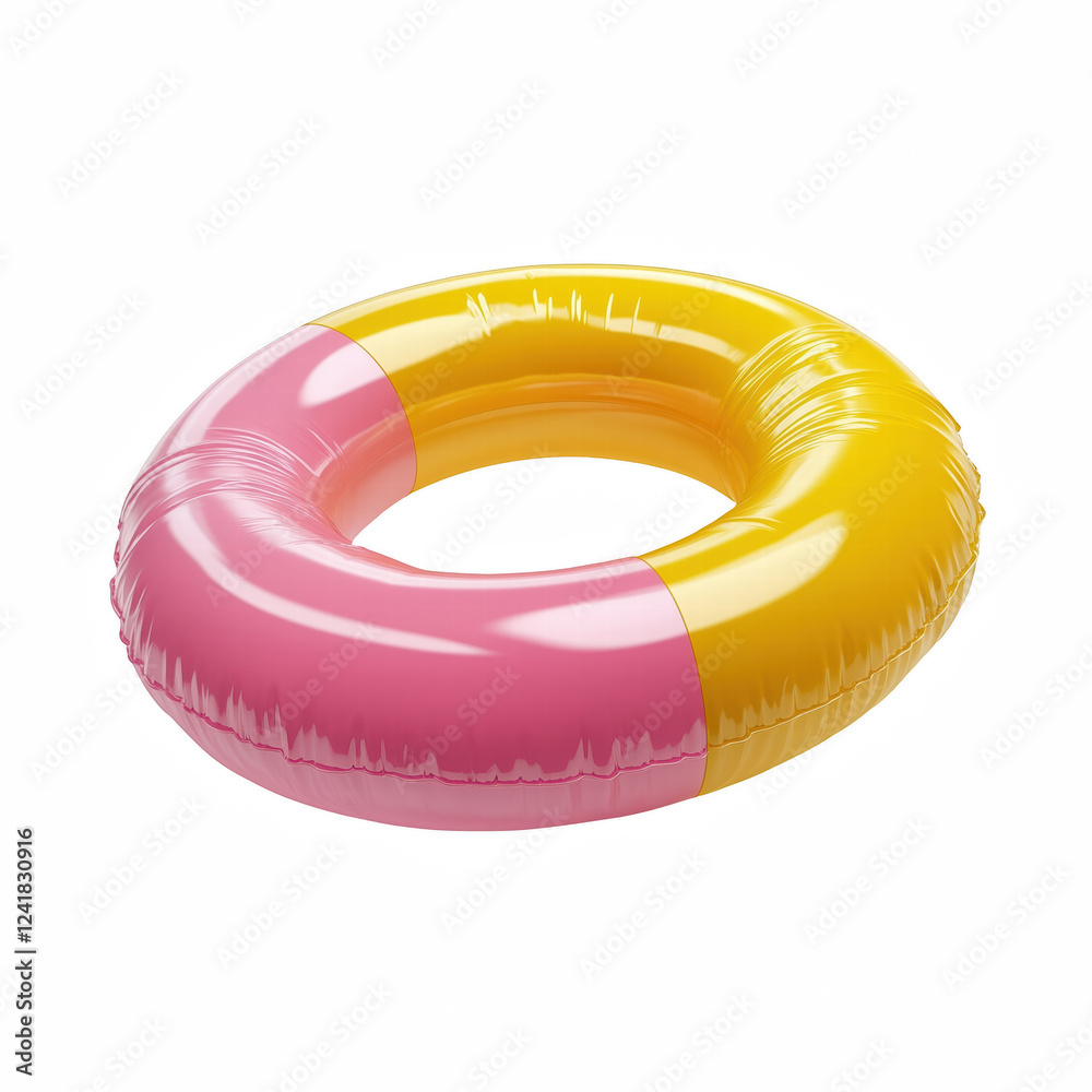 Realistic inflatable swim ring with pink and yellow color combination ...