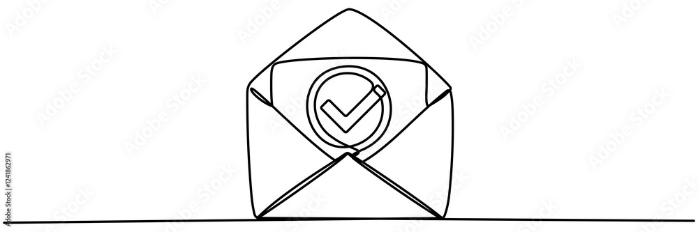 Open envelope with check mark continuous one line drawing. Receive ...