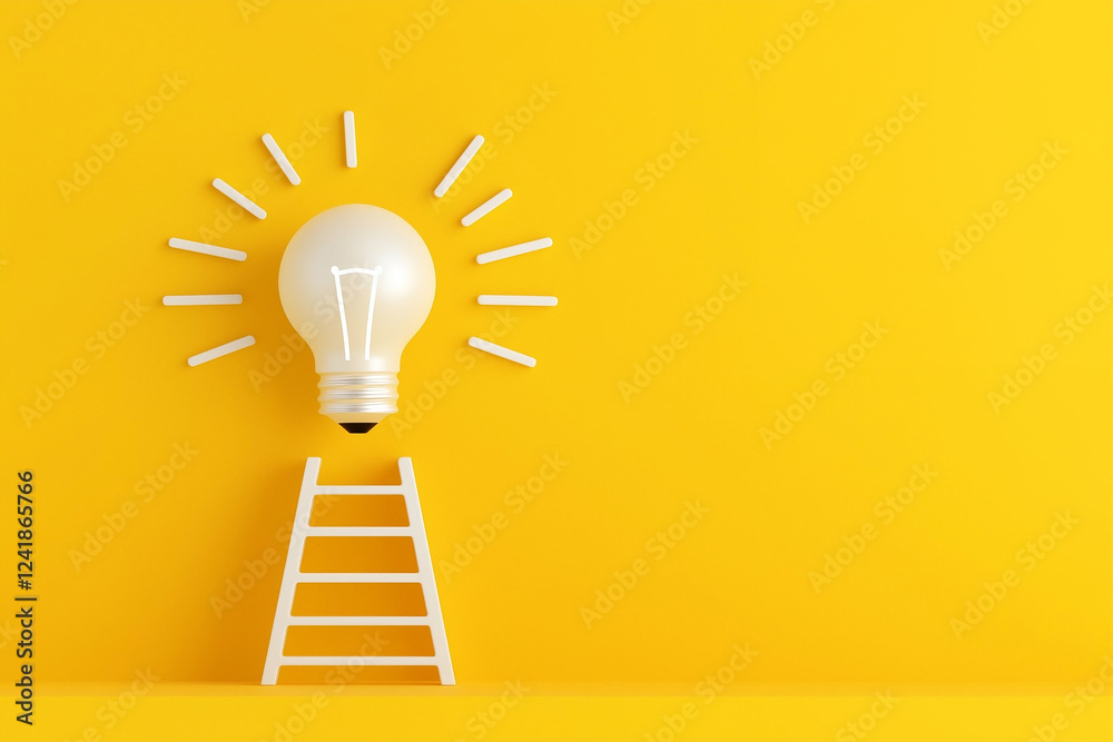 Light Bulb and Ladder on Yellow Background Representing Creative Idea ...