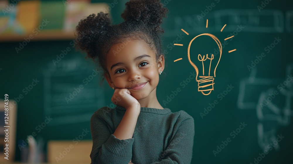 Cute little girl with smiling and thoughtful face expression. pupil ...