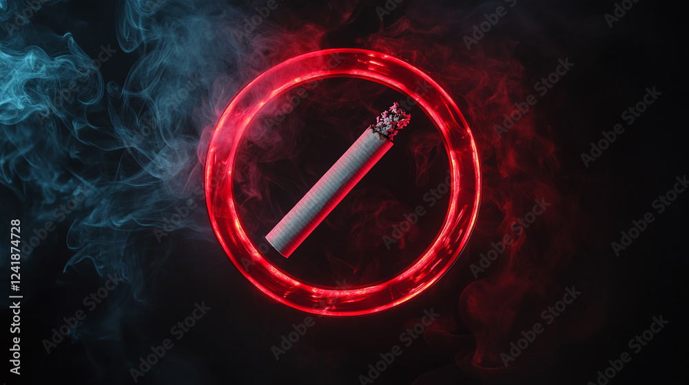 Glowing red circle sign on a black background symbolizing prohibited ...