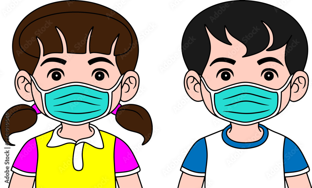 child wears mask vector illustration isolated on white background Stock ...