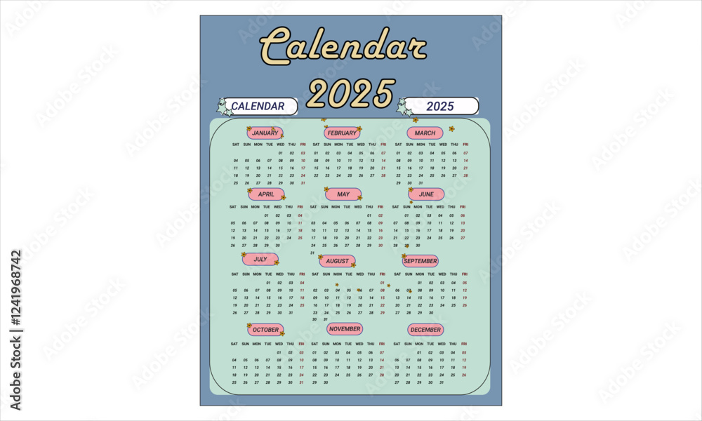 Vector de Stock calendar for 2025 . Calendar design 2025 starts with ...