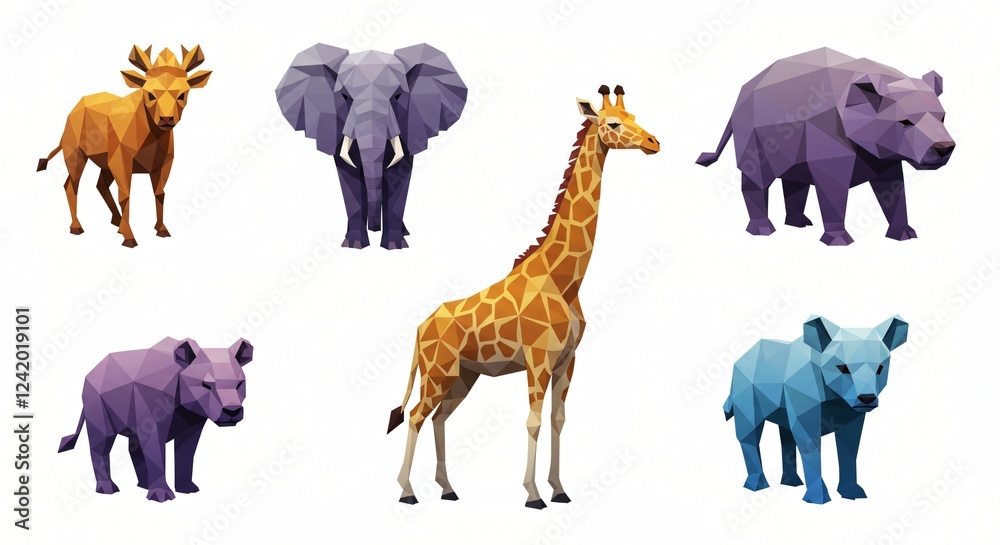 Geometric low-poly animal illustrations with bold color palettes for ...