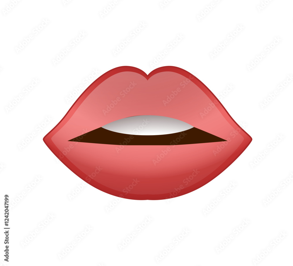 Lips emoji cartoon illustration. Female red lips icon for emoticon ...
