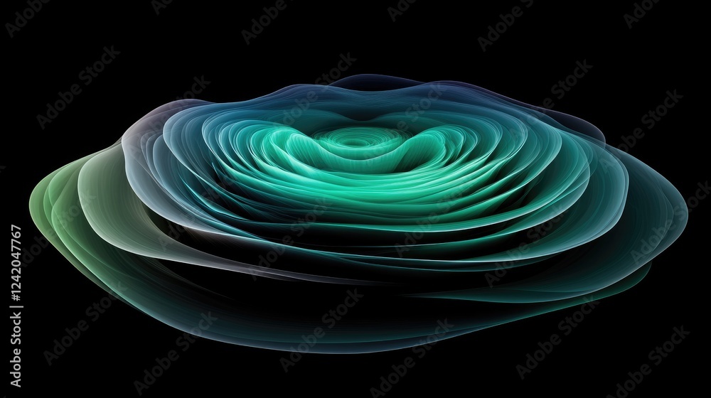 Layers of concentric wave lines in gradient colors on a black ...