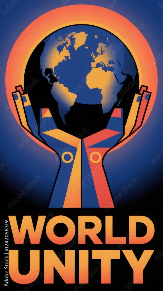 World unity concept with stylized globe and hands illustration for ...