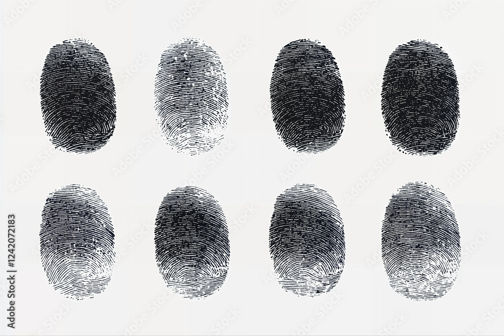 Set of fingerprints of various types isolated on white background ...