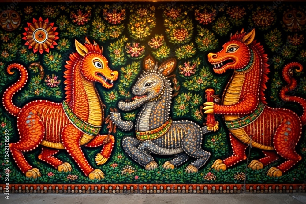 Mural of mythological creatures in Patwon Ki Haveli, wall painting ...