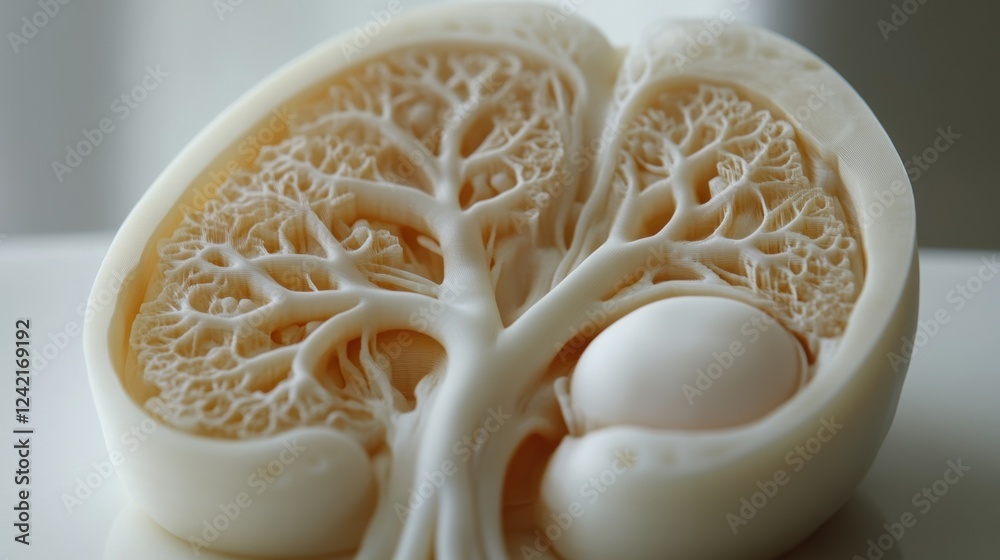 A closeup view of a 3Dprinted kidney model featuring an open ...