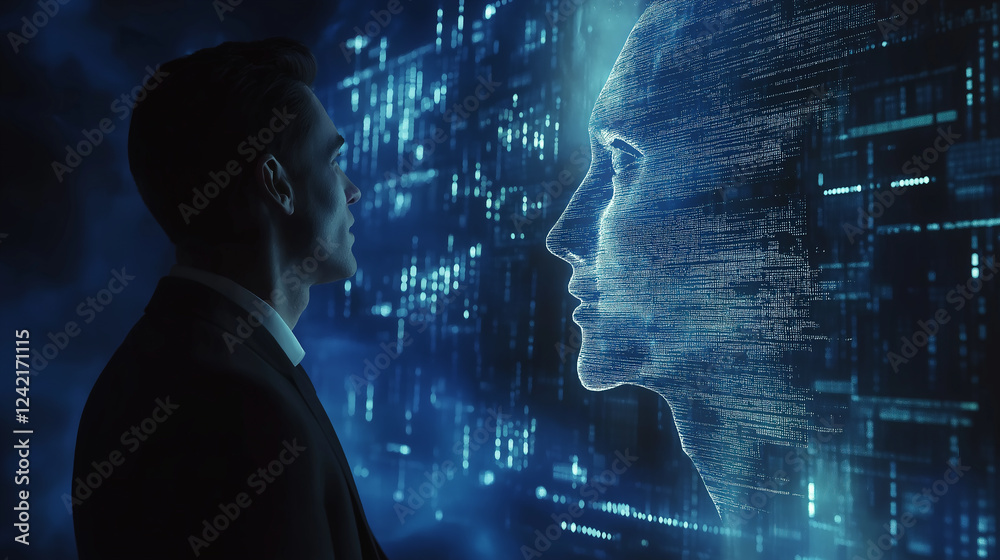 Robotics or ai artificial intelligence connecting interaction with human. Chat bot software ...