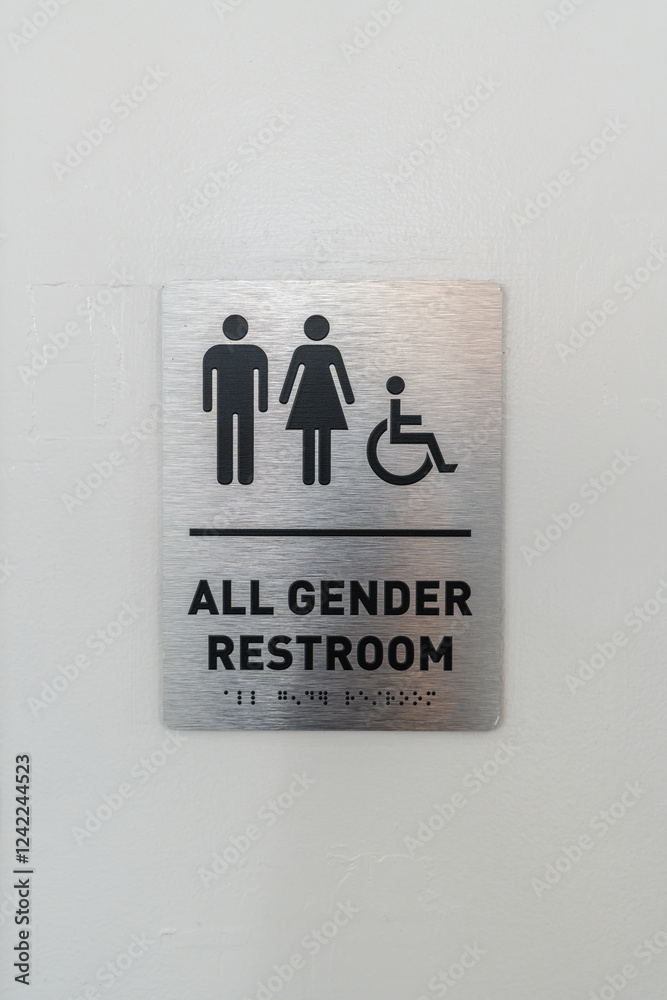 All gender restroom braille sign indicating accessibility for everyone ...