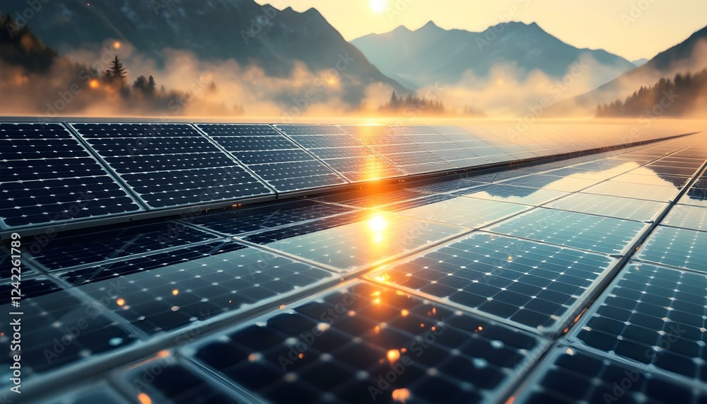 "Harnessing Renewable Energy: Closeup of Floating Solar Panels on a Serene Lake" Stock Photo ...