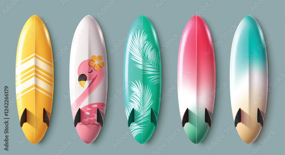 Summer surfboard elements clipart set. Colorful surfing board clip art ...