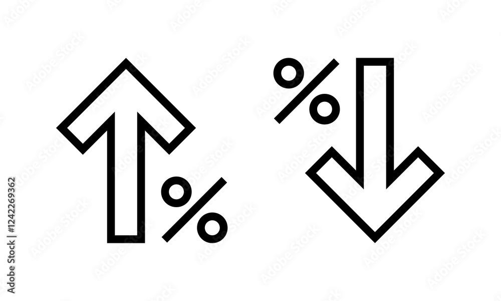 Percent arrow up and down outline icon. Percentage increase and ...