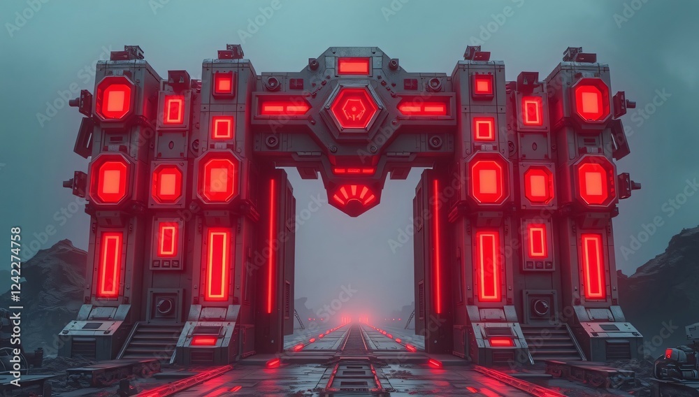 High-Tech Robotic Gate with Glowing Runes – An advanced AI-controlled ...