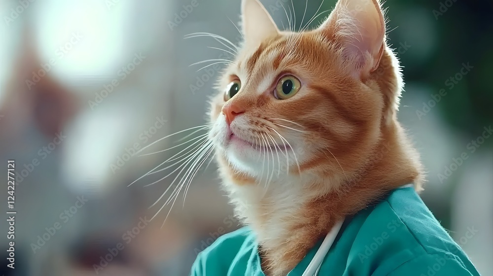 Bright and humorous photo of a cat acting as a veterinary doctor ideal ...