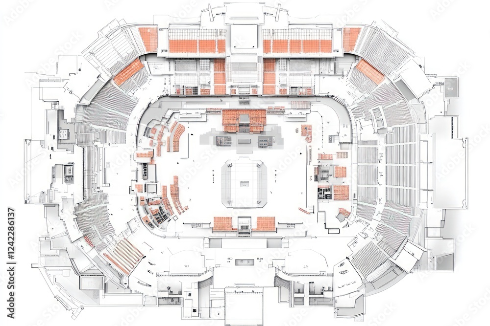 Arena Blueprint: Architectural Design of a Modern Sports Venue. Stock ...