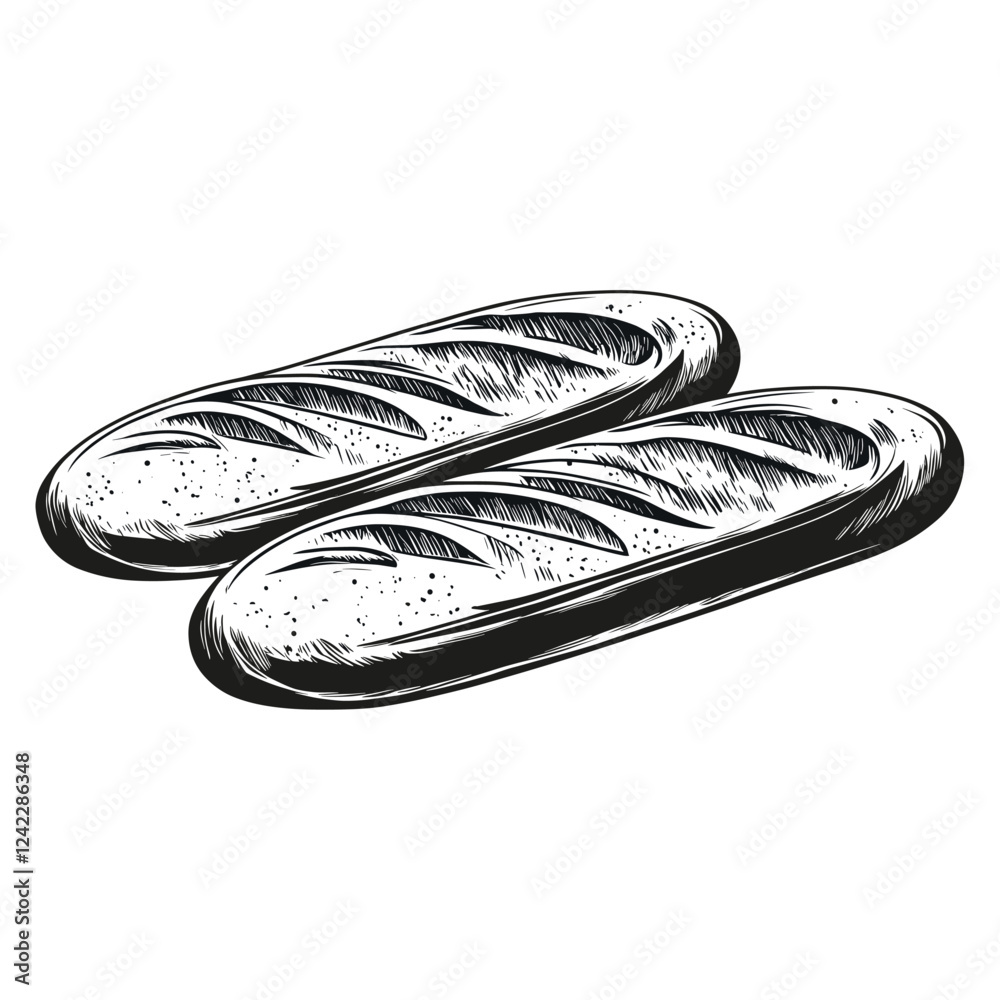 Simple three baguettes linear art illustration drawing vector Stock ...