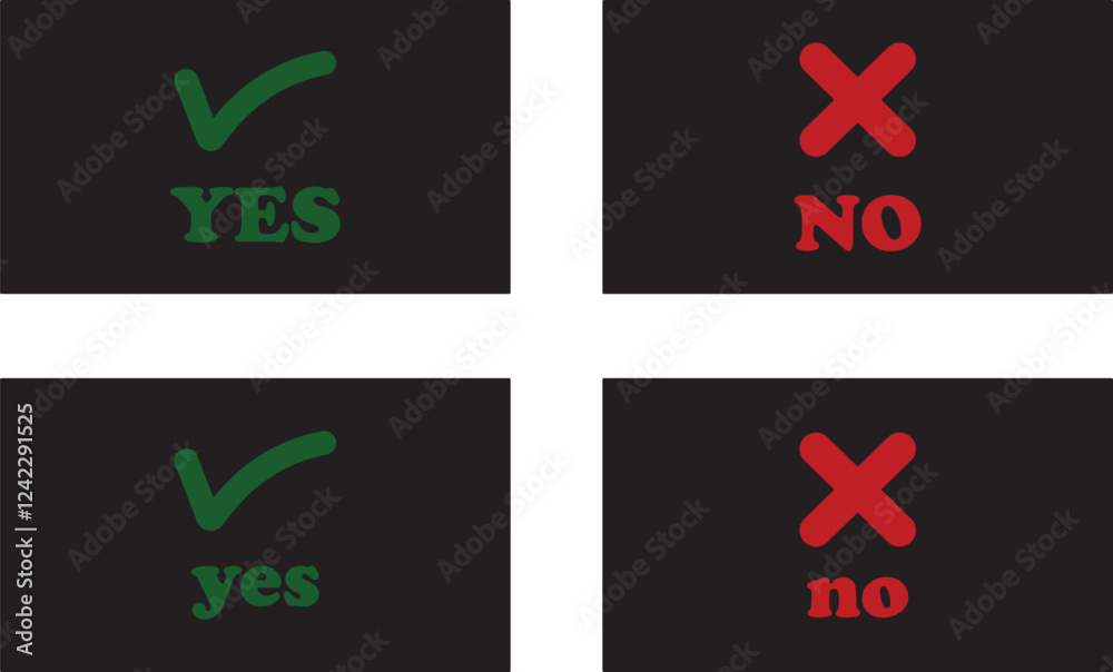 Sharp green checkmark and red cross icon set on isolated transparent ...