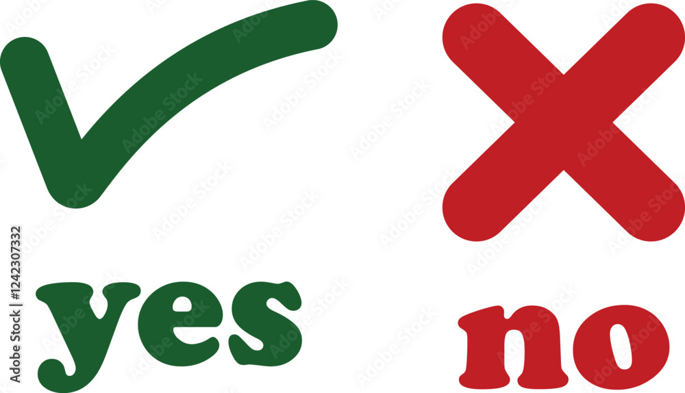 Sharp green checkmark and red cross icon set on isolated transparent ...