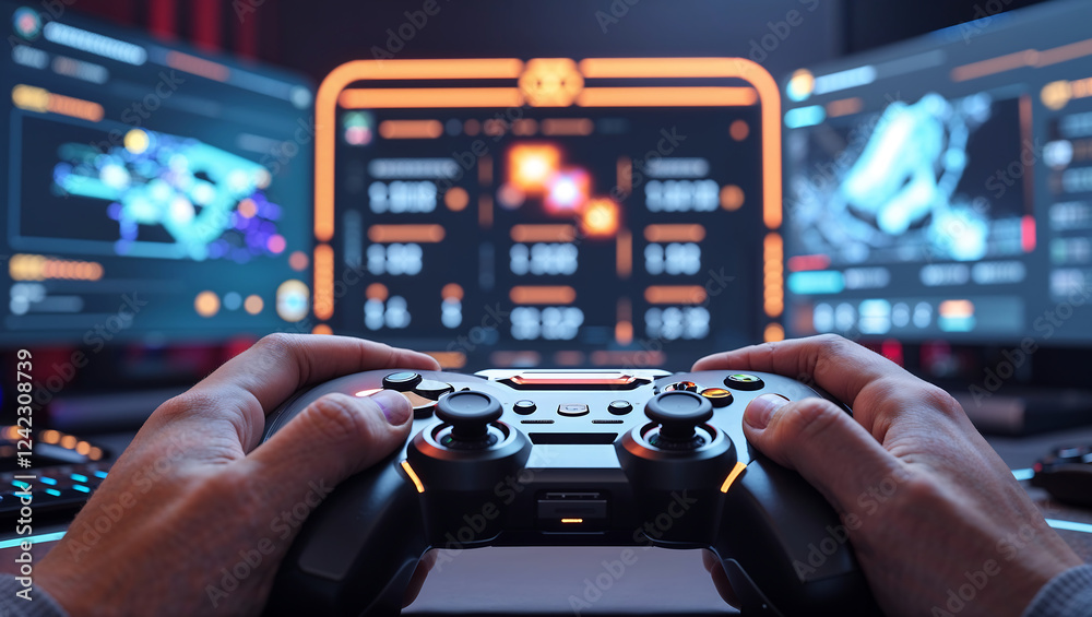 Gamer with Live Scoreboard and Stats on Screen Enhanced with Digital ...