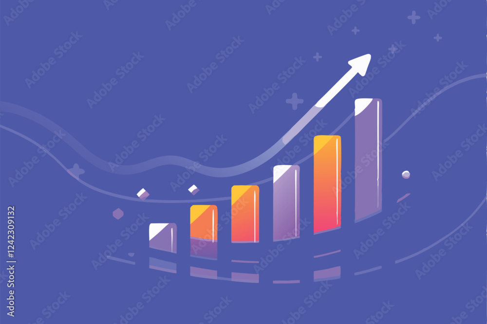 Generate a vibrant background image featuring dynamically rising bar charts, showcasing upward ...