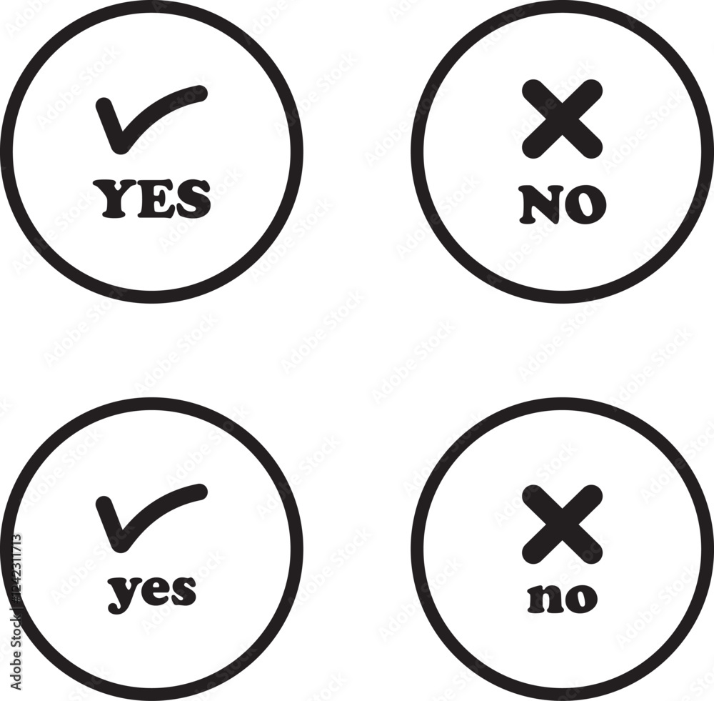 Sharp green checkmark and red cross icon set on isolated transparent ...