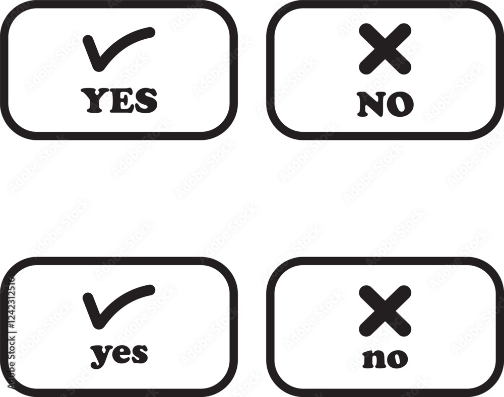 Sharp green checkmark and red cross icon set on isolated transparent ...