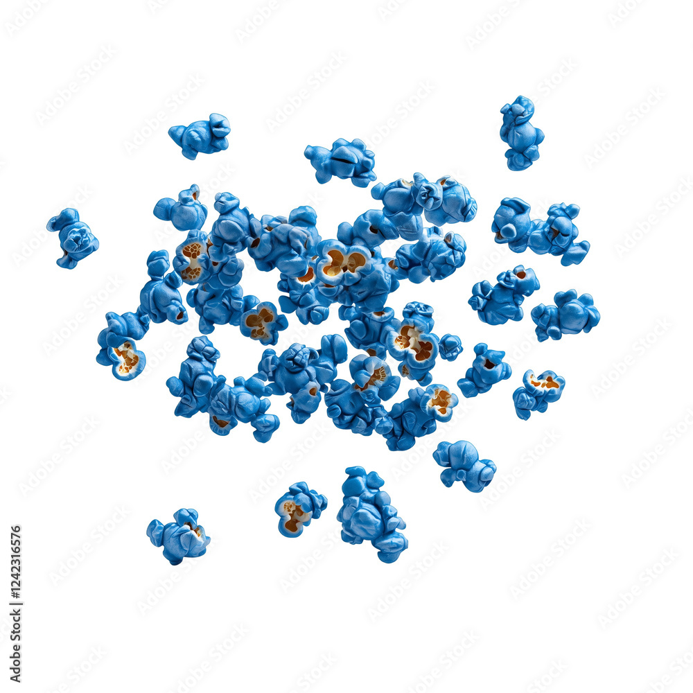 Blue popcorn kernels falling isolated transparent background ...