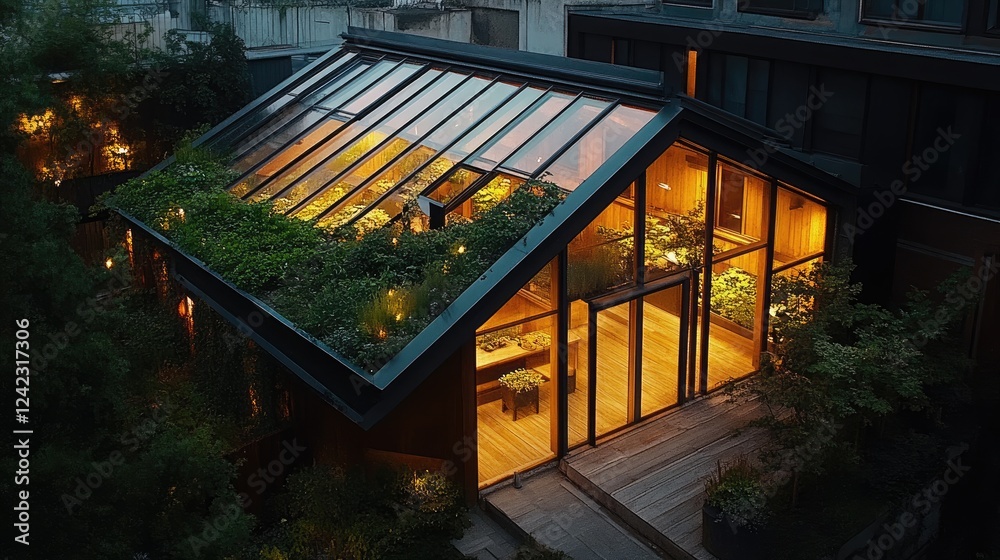 Rooftop garden with a transparent roof extension for an open feel ...
