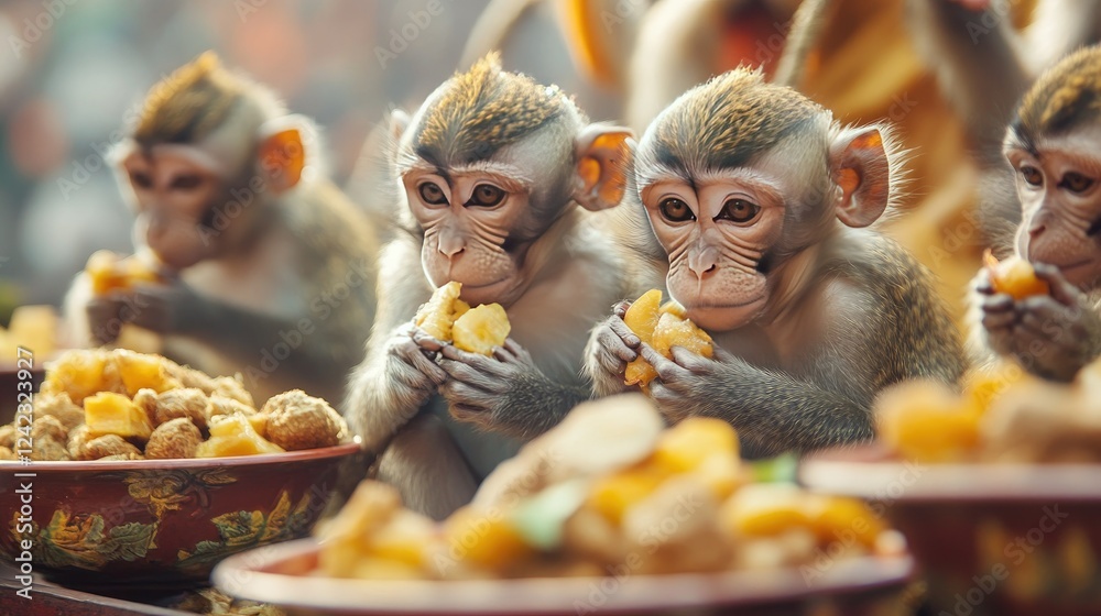 The lively Monkey Buffet Festival in Lopburi with monkeys feasting on ...