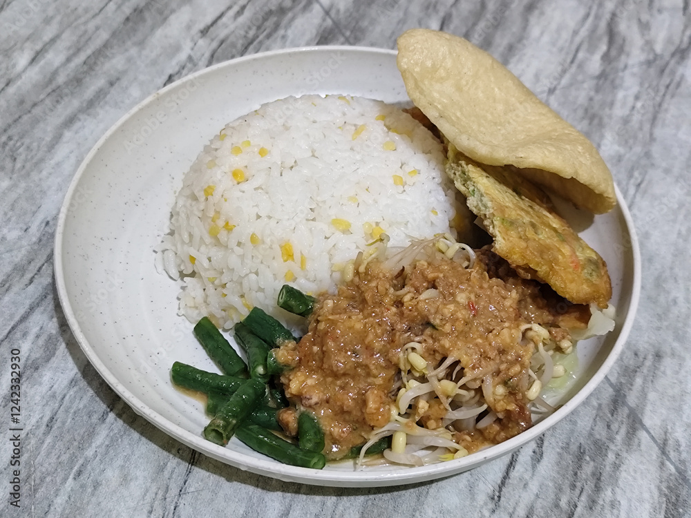 Pecel Rice. A traditional Javanese rice dish consisting of white rice ...