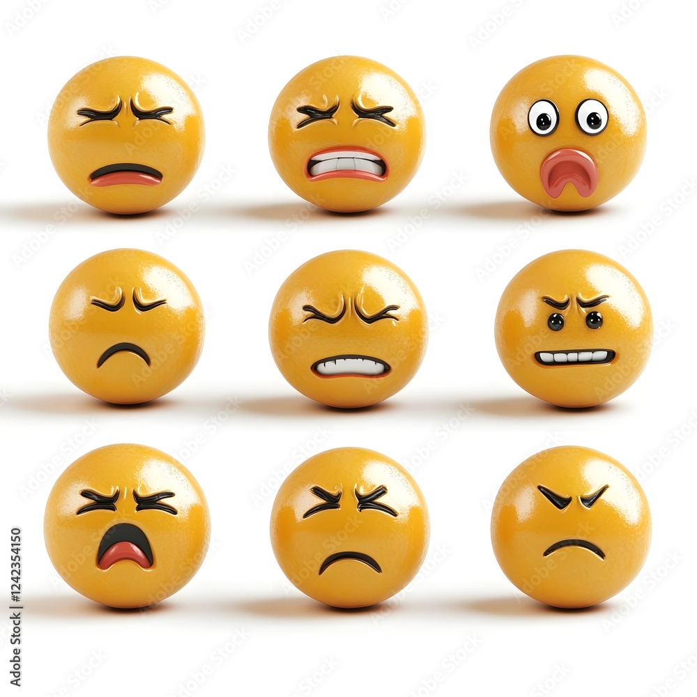 Authentic 3D Spherical Emoji like Facial Expressions Depicting a Range ...