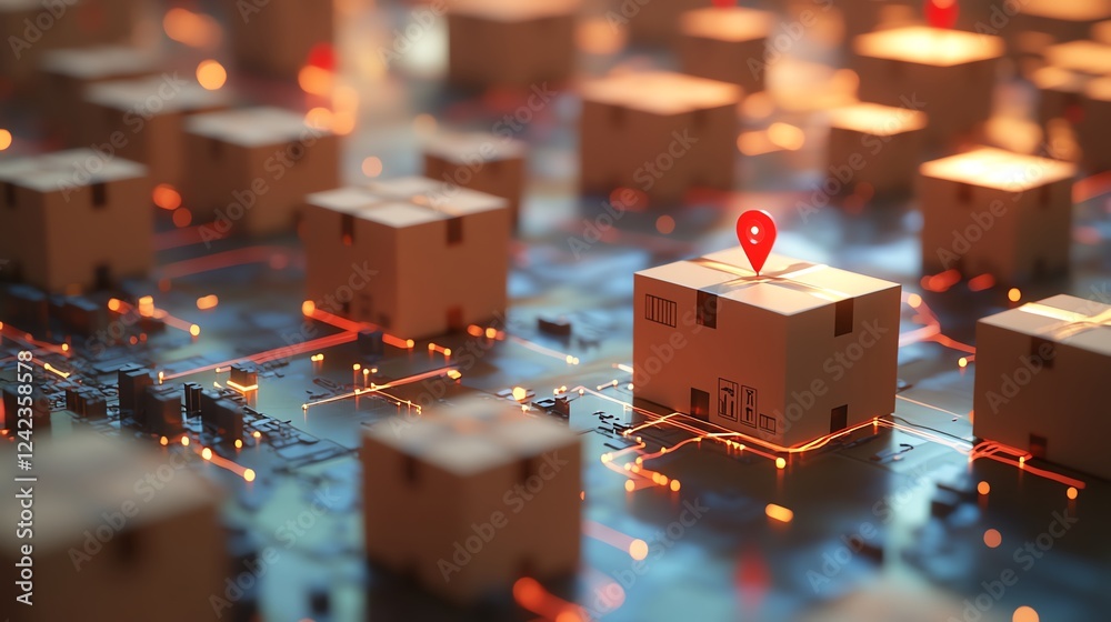 Digital network of package delivery logistics. Stock Photo | Adobe Stock