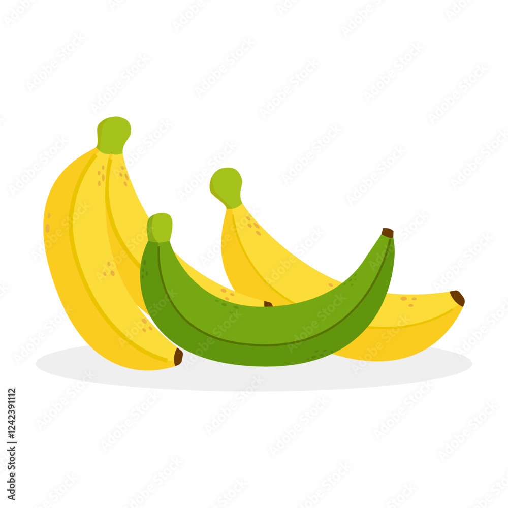Healthy food banana yellow and green cute clipart cartoon illustration ...