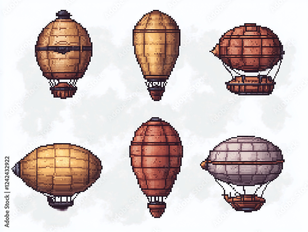 Pixel Art Airships Collection Stock Illustration | Adobe Stock