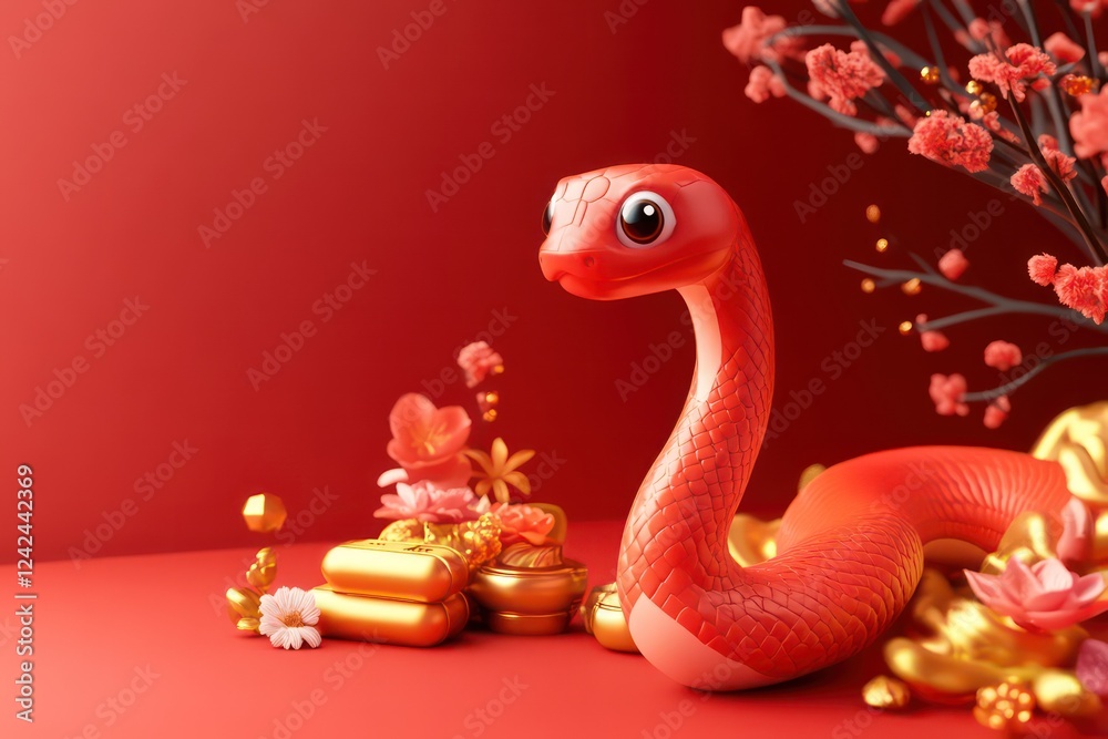 Cute red snake, blind box toy characters, Chinese New Year atmosphere ...
