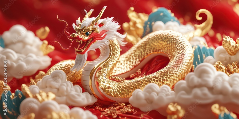 Gold and Chinese red kind and benevolent snake in golden auspicious ...
