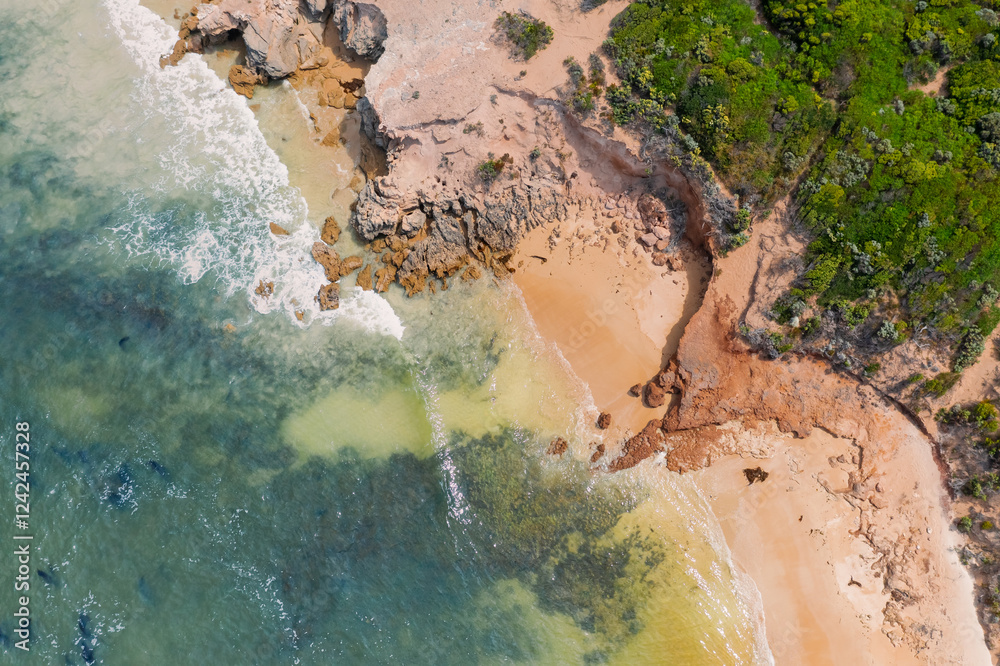 rocky cliffs and sandy beaches along a coastline Stock Photo | Adobe Stock