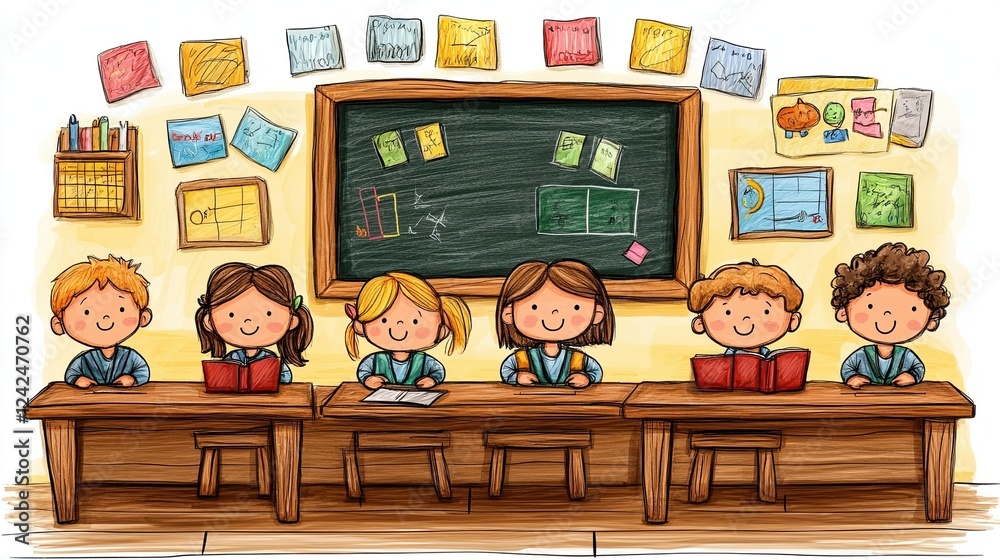 Classroom Clipart Classroom-themed clipart featuring desks, blackboards ...