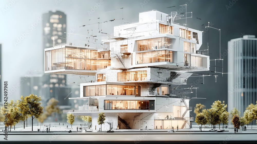 Detailed blueprint and architectural model showcasing a cutting edge ...