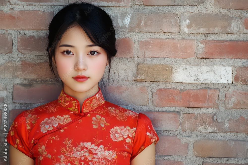 Female, teenager, age 20+, Asian face, Chinese, single eyelid, wearing ...